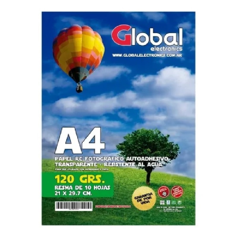 Papel autoadhesivo transparente en resma de 10 hojas 120g Global ...